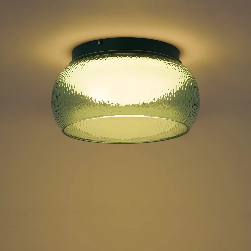 Art Deco Stropní svítidlo zelené se sklem vč. LED 3-krokové stmívatelné - Thimble