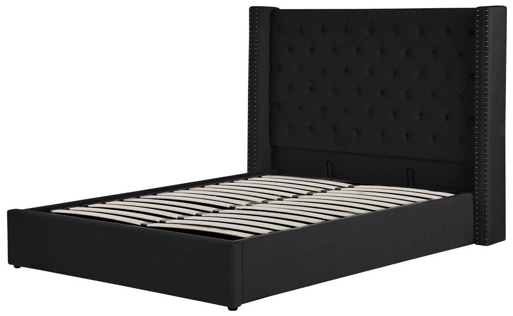 Sametová postel s úložným prostorem 160 x 200 cm černá LUBBON Beliani