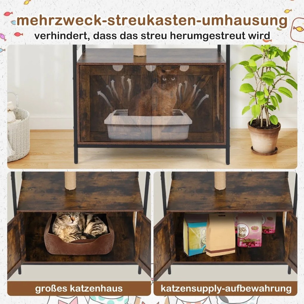 Costway Škrabadlo s kočičí záchodovou skříňkou, kočičí skříňka na kočičí záchod
