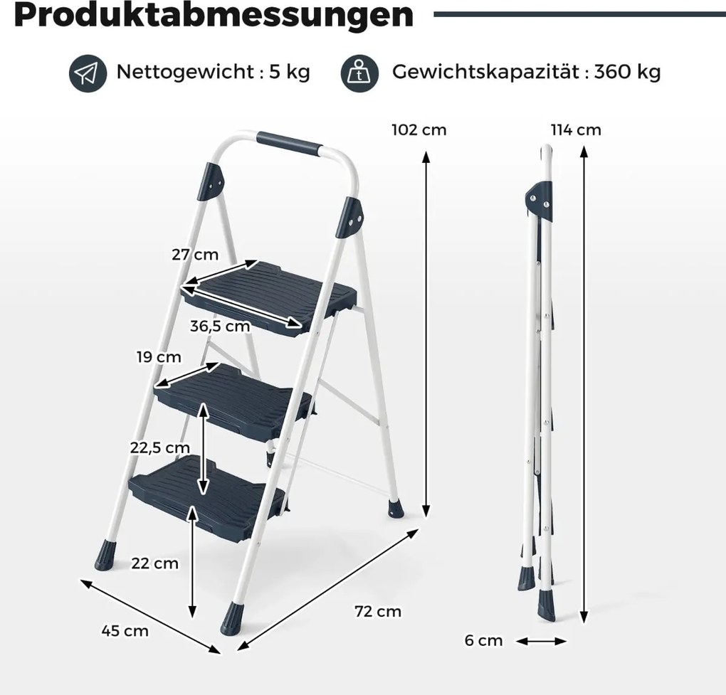Costway Přenosný žebřík s polstrovaným madlem a protiskluzovými schůdky skládací