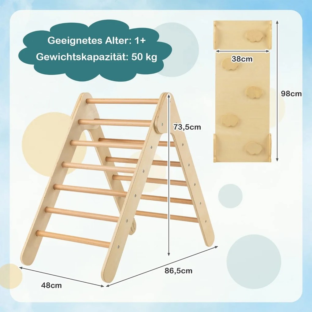 Costway Trojúhelníková dřevěná prolézačka Nursery s přírodní rampou