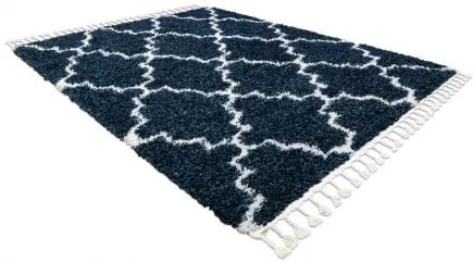 koberec UNION 3488 vzor Marocký jetel modrý / krém střapce, Maroko velikost 200x290 cm | krásné koberce cz