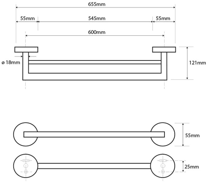 Sapho X-ROUND dvojitý držák ručníků 600x121mm, chrom - XR401