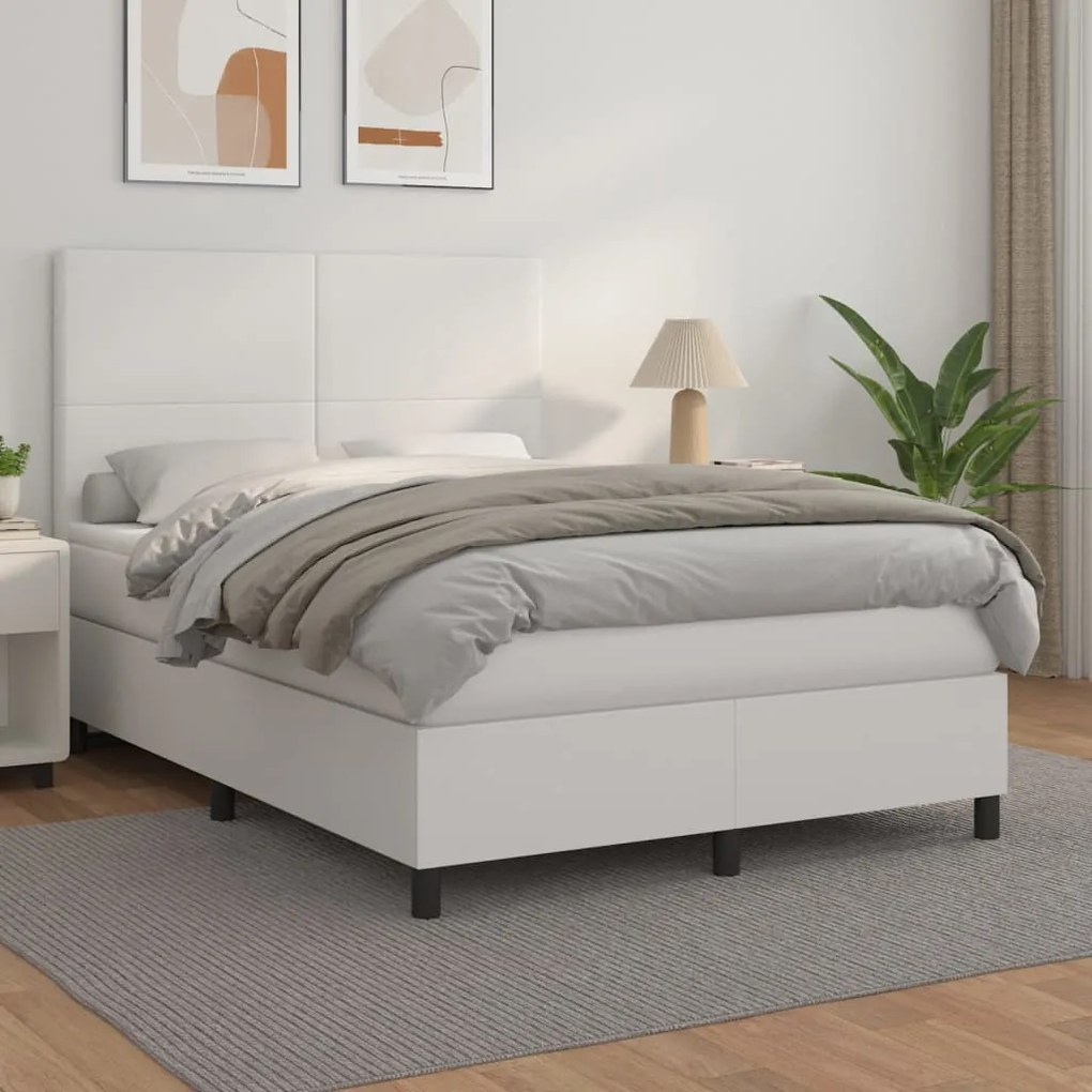 Box spring postel s matrací bílá 140 x 190 cm umělá kůže 3142720