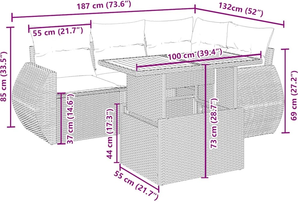 5dílná zahradní sedací souprava s poduškami béžová polyratan 3272178