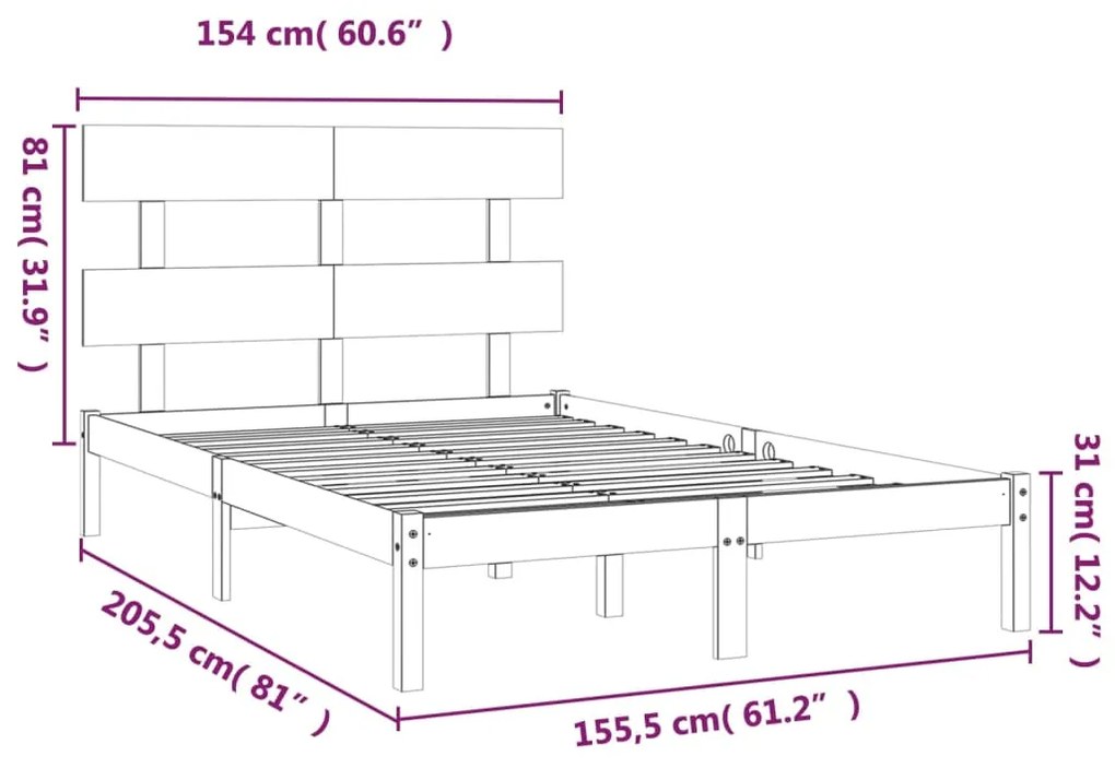 Rám postele medově hnědý masivní dřevo 150 x 200 cm King Size,  3104681