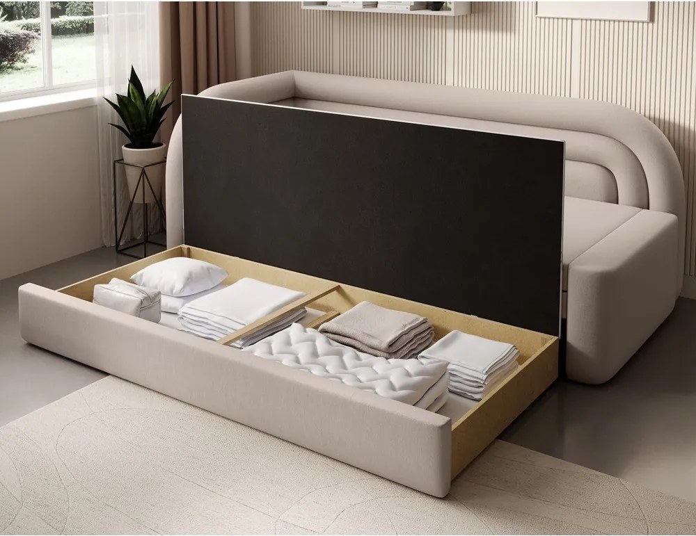 Béžová sametová rozkládací/s úložným prostorem pohovka levý roh 223 cm Fabillo – ELTAP