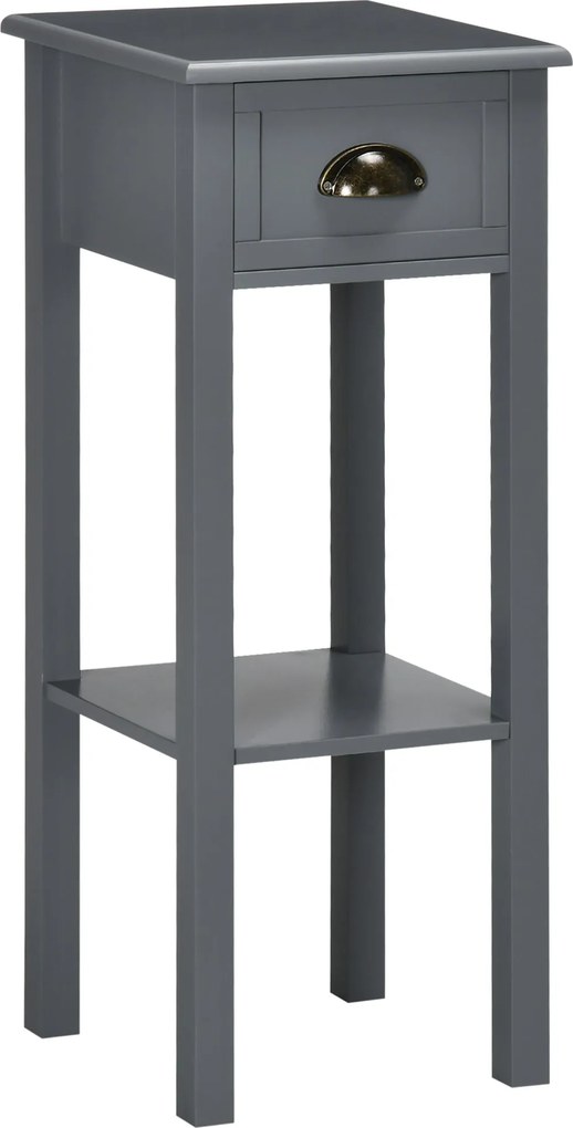 HOMCOM Moderní noční stolek se zásuvkou a úložnou policí, 30x30x75 cm, Šedý | Aosom