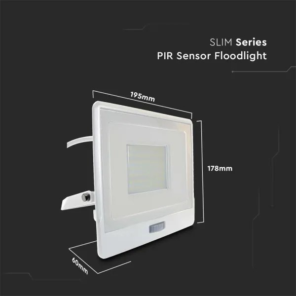 LED Reflektor se senzorem LED/50W/230V 4000K IP65 bílá