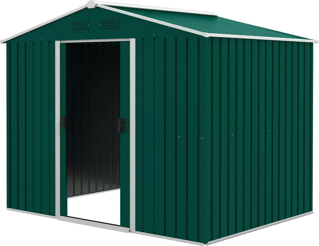 Zahradní kůlna Outsunny 3,6 m² 236x174x190 cm se 2 posuvnými dveřmi, šikmou střechou a 4 okny na terasu | Aosom