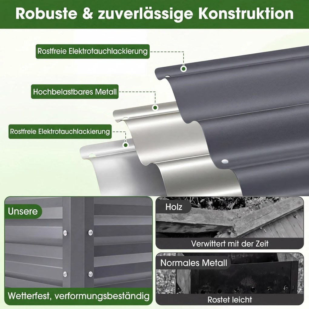 Costway Vyvýšený záhon s kovovými nohami, zvýšený zahradní záhon, stabilní