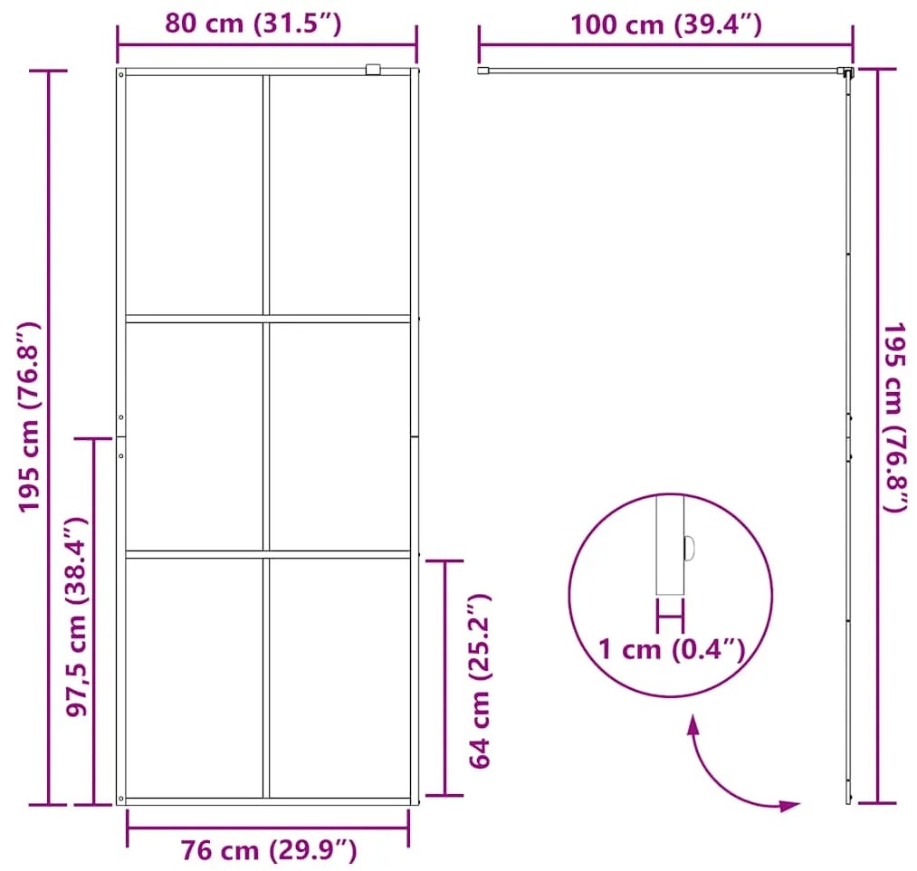 vidaXL Marketos Zástěna do průchozí sprchy čiré ESG sklo 80 x 195 cm černá