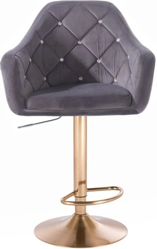 LuxuryForm DESIGN Barová židle ROMA VELUR na zlaté kulaté podstavě - tmavě šedá