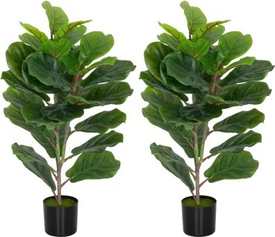 HOMCOM sada se 2 umělými pokojovými rostlinami 80 cm Fikus, umělý s plastovým květináčem a zeleným plstěním