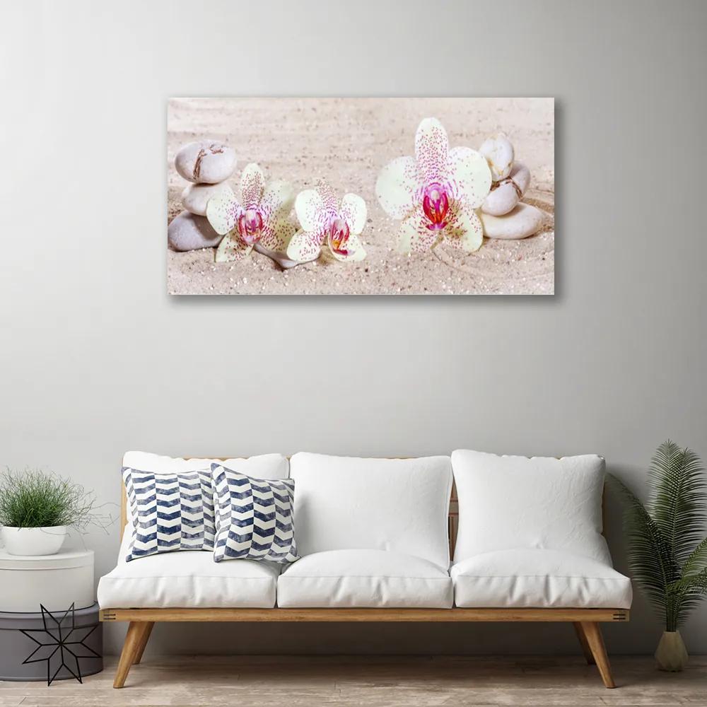 Obraz na plátně Orchidej Kameny Zen Písek 140x70 cm