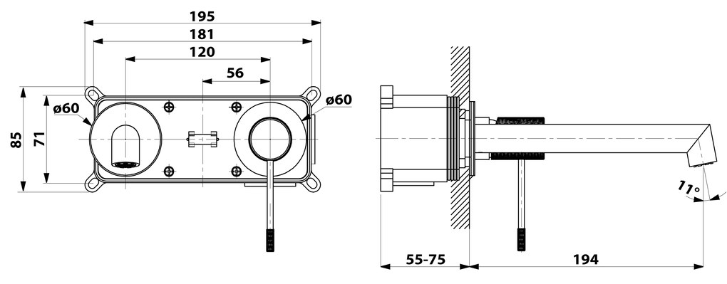 Sapho, SOLARIS podomítková dvouprvková umyvadlová baterie, černá matná, WD008G