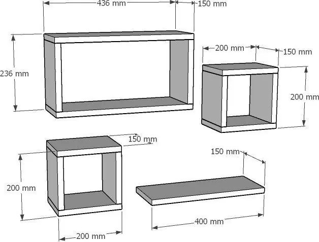 Sada 4 nástěnných polic BABI dub safírový