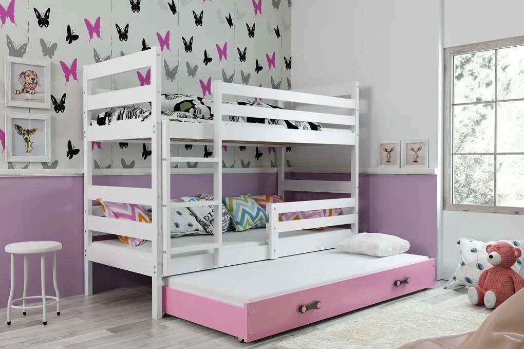 Patrová postel Eryk - trojlůžko 80x190 cm, Grafit, Růžová