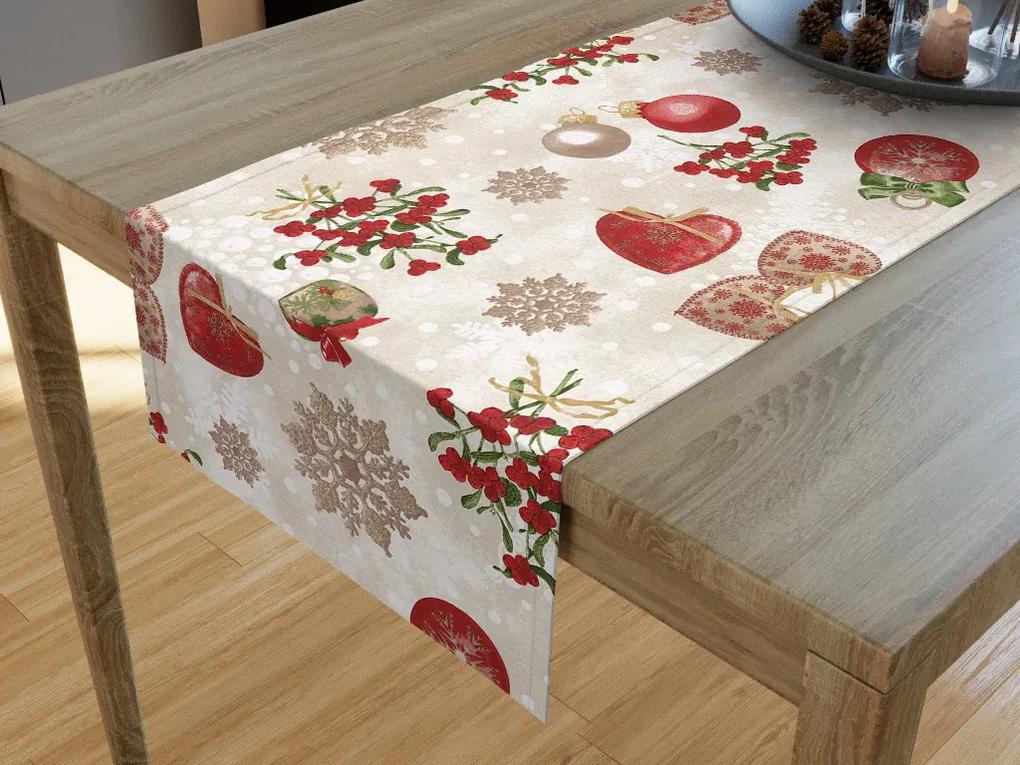Goldea vánoční běhoun na stůl verona - vzor vánoční ozdoby na režném 20x140 cm