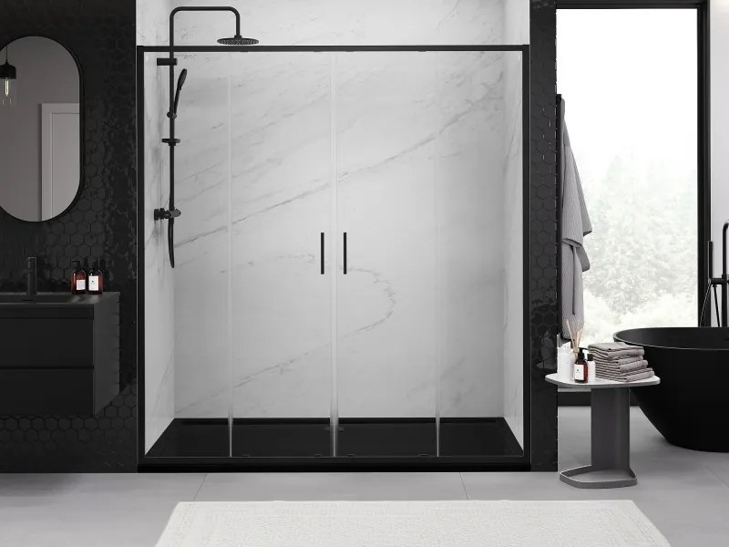 Mexen Exo, 2-křídlé posuvné 170x200 cm, 6mm čiré sklo, černý profil, 8152-170-000-70-00