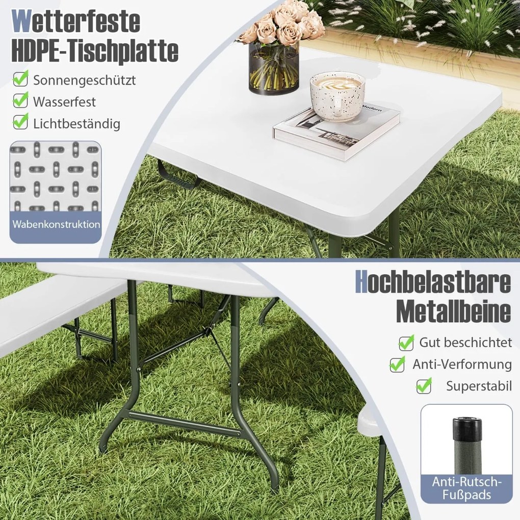 Costway XXL zahradní stůl s HDPE stolní deskou a rukojetí, skládací párty