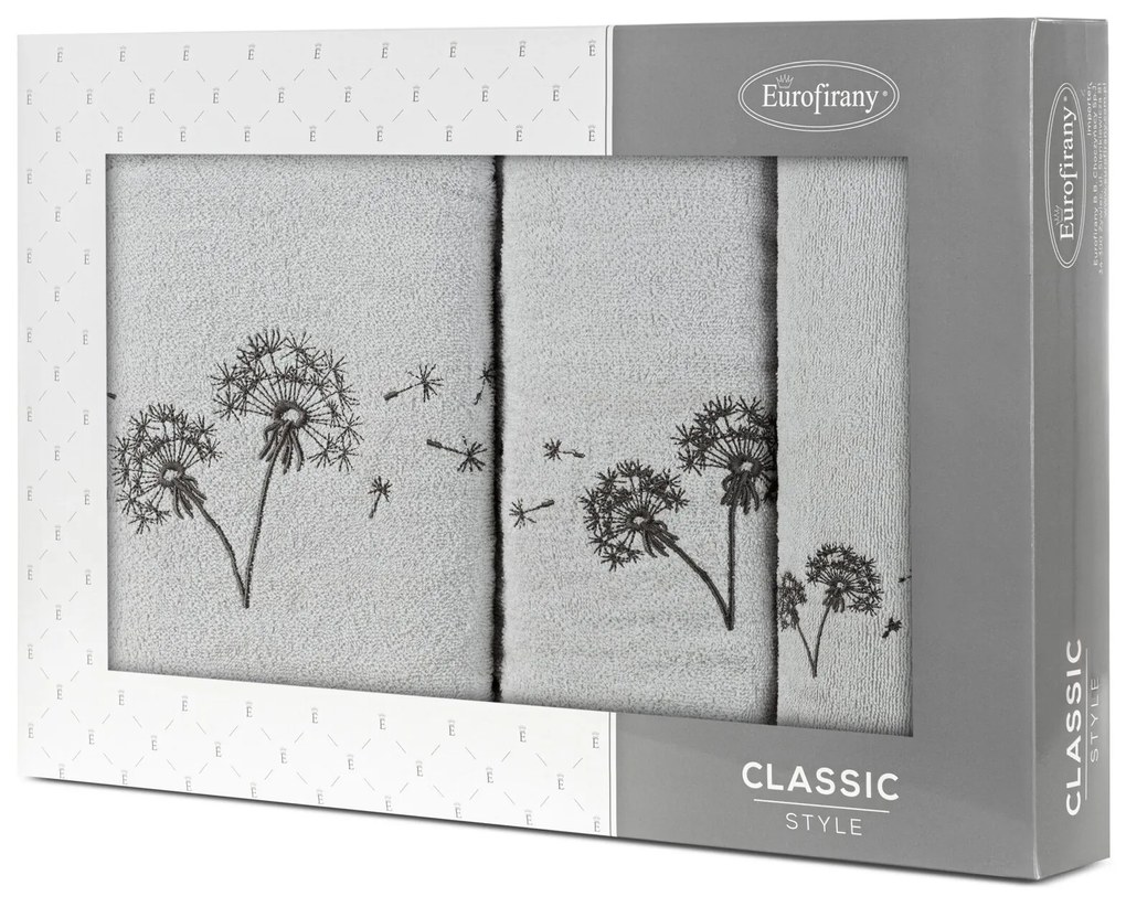 FROTÉ RUČNÍK MOLI3 SADA 1KS 30X50 CM, 1KS 50X90 CM, 1KS 70X140 CM STŘÍBRNÁ