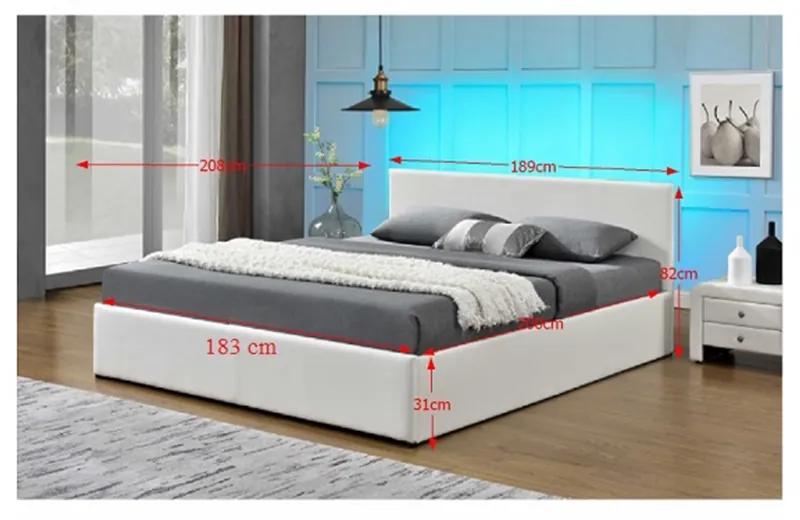 Kondela Manželská postel s RGB LED osvětlením, bílá, 180x200, JADA NEW