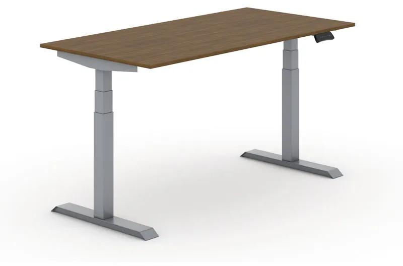 Výškově nastavitelný stůl PRIMO ADAPT, elektrický, 1600x800x625-1275 mm, ořech, šedá podnož