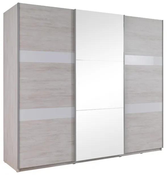 Kombinovaná šatní skříň se zrcadlem PEORIA 10 - dub bílý / lesklá bílá