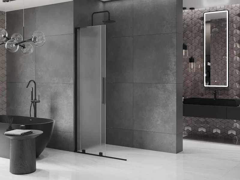 Mexen Velar L, posuvná sprchová zástěna Walk-in 100 x 200 cm, 8mm sklo námraza, černá matná, 871-100-003-33-70