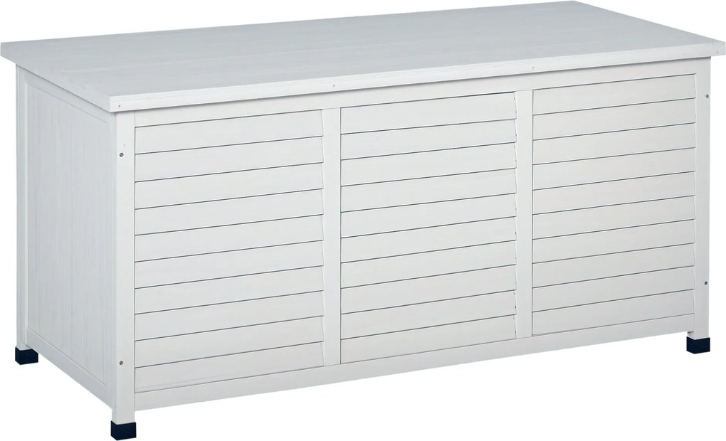 Outsunny Zahradní Úložná Truhla 284L Dřevěná Bedna Voděodolná s Otevíracím Víkem a Žaluziovým Designem 127x56x60 cm Bílá | Aosom