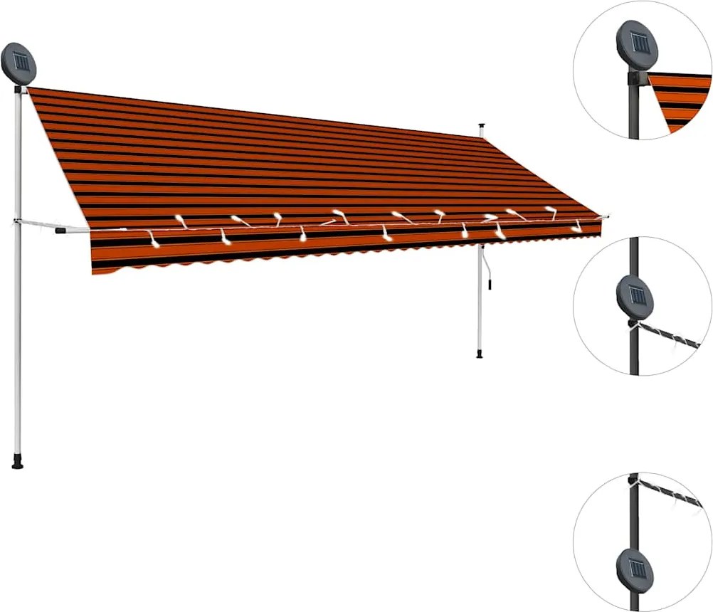 Ručně zatahovací markýza s LED světlem 400 cm oranžovo-hnědá 145882