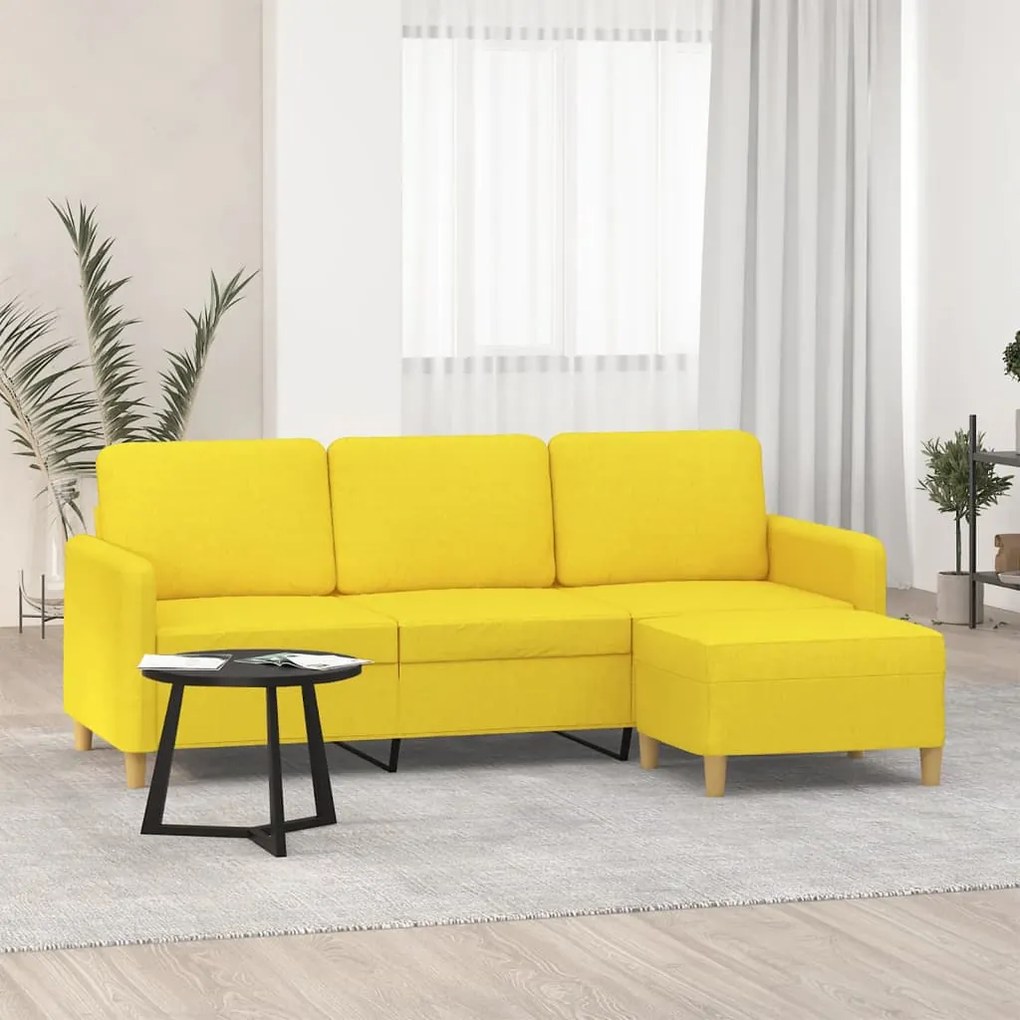 3místná pohovka s podnožkou světle žlutá 180 cm textil 3201197