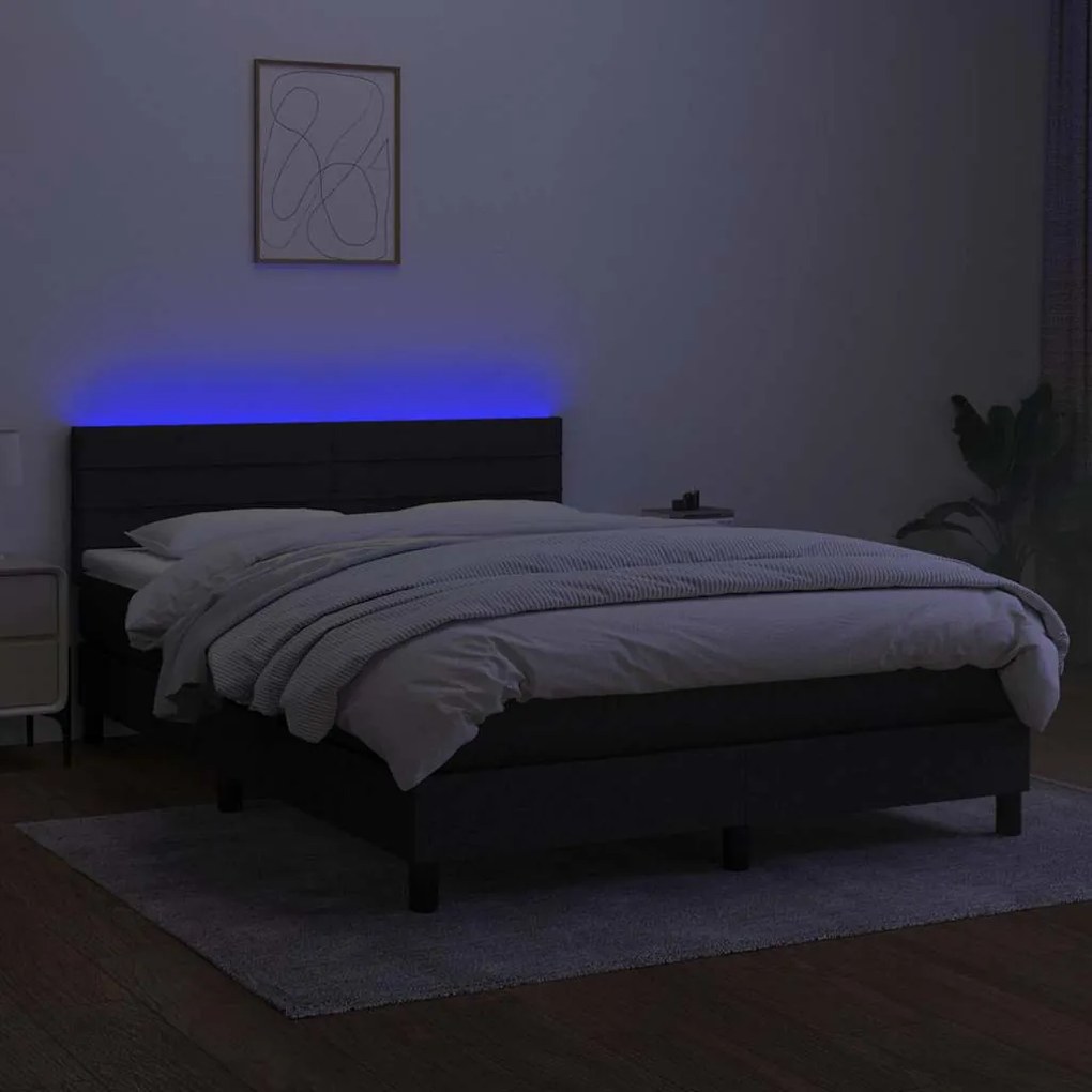 Box spring postel s matrací a LED černá 140x190 cm textil 3133231