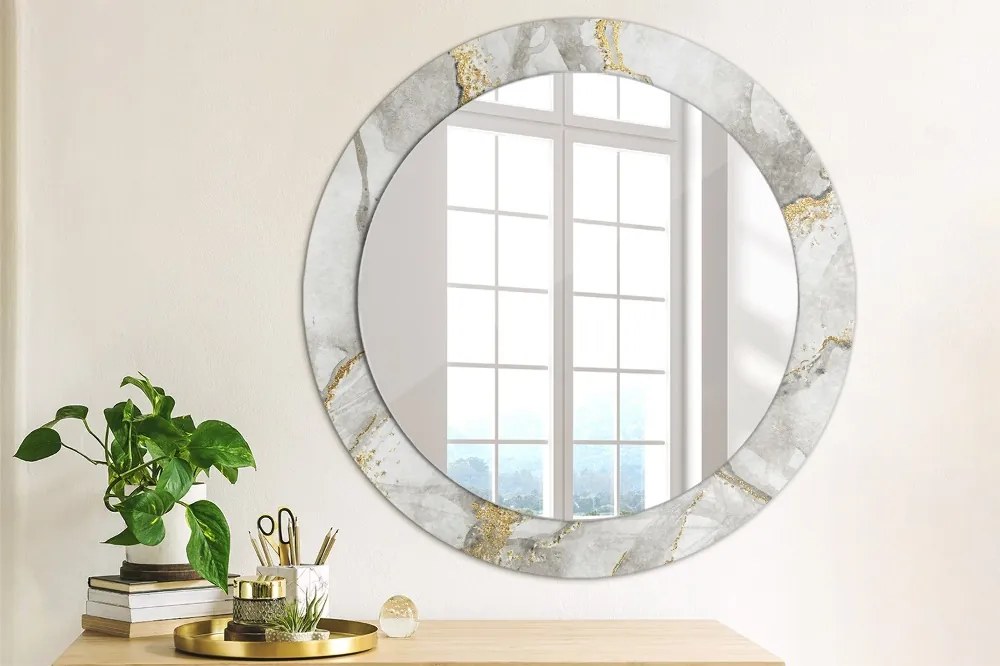 Kulaté zrcadlo s dekorem Bílé mramorové zlato fi 70 cm