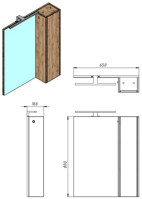 Kingsbath Bronx Wotan Oak 65 závěsná koupelnová skříňka se zrcadlem a LED osvětlením