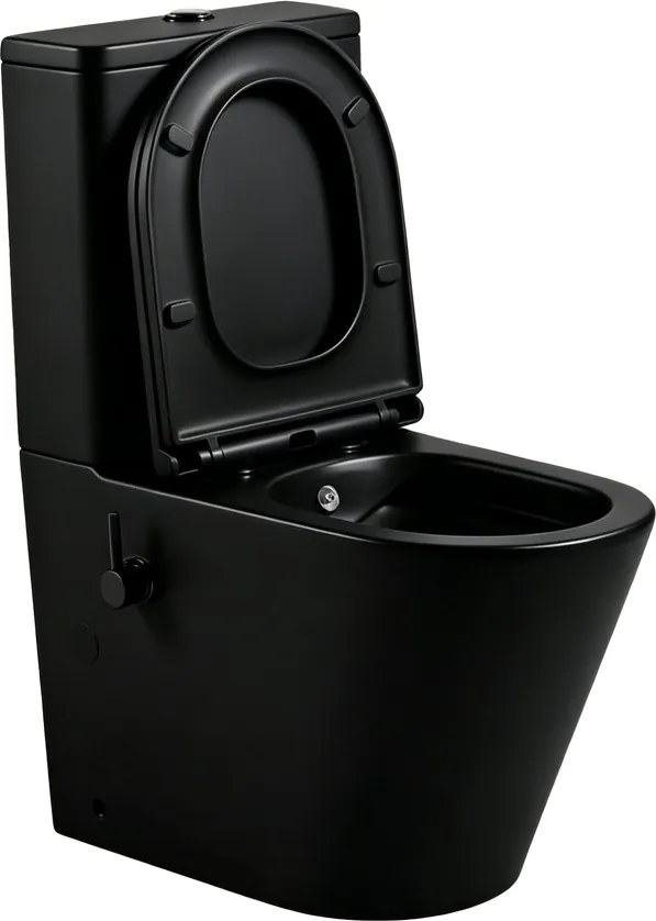 Erga Tina, WC kombi mísa 620x365x820 mm, Rimless + funkce bidetu + toaletní sedátko, černá matná, ERG-V03-TINA-RIM-BID-BK