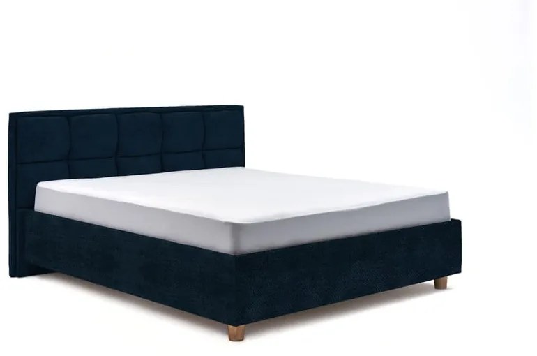 Tmavě modrá dvoulůžková postel s úložným prostorem ProSpánek Karme, 180 x 200 cm
