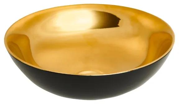 Invena Tinos, keramické umyvadlo na desku 39,5x39,5x13,5 cm, zlatá lesklá-černá lesklá, INV-CE-43-027-C