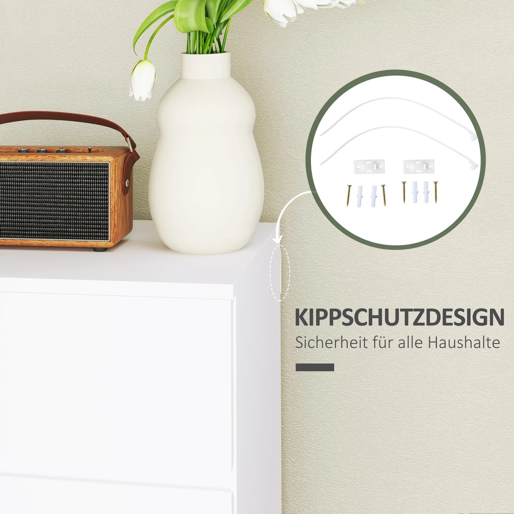 HOMCOM komoda Příborník se 4 zásuvkami, výklopná kancelářská skříň v bílé barvě, 55 x 33 x 80 cm, ideální pro obývací a pracovní prostory | Aosom.de