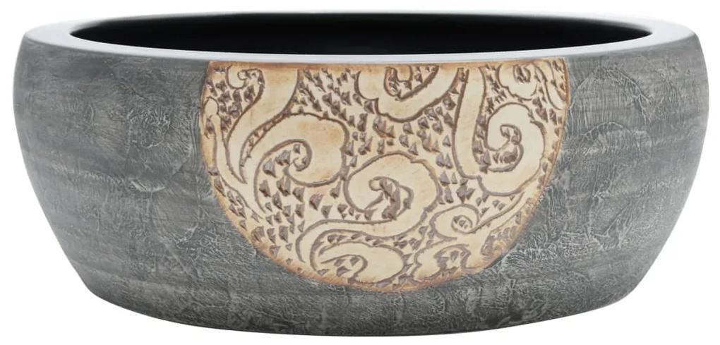 Umyvadlo na desku černé a hnědé kulaté Φ 41 x 14 cm keramika,  155060