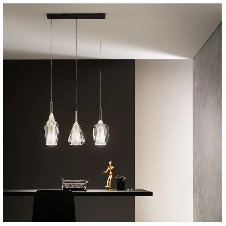 Designové závěsné svítidlo Gea Luce Ofelia S/12 Barva skla: Transparentní modré sklo, Barva montury: Bílá