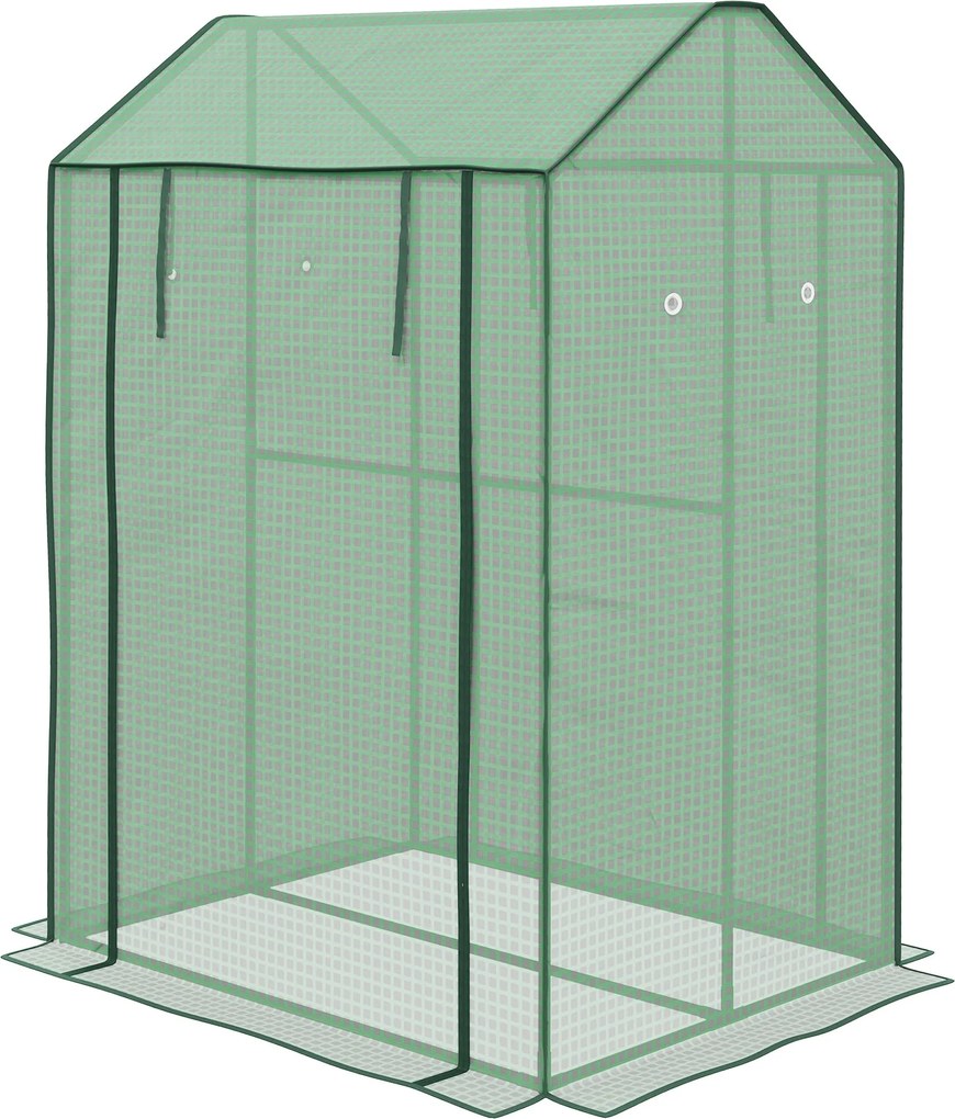 Zahradní skleník Outsunny PE, Balkonový skleník, Zpevněný kryt 135 g/m², Ocelová konstrukce, 2 dveře na zip, pro zeleninu, rostliny a květiny, do vnit