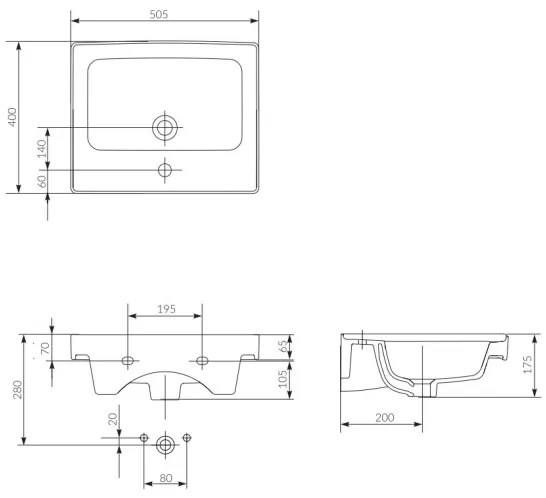 Cersanit K114-005 - Zápustné umyvadlo CREA 40x50,5 cm keramika/lesklá bílá