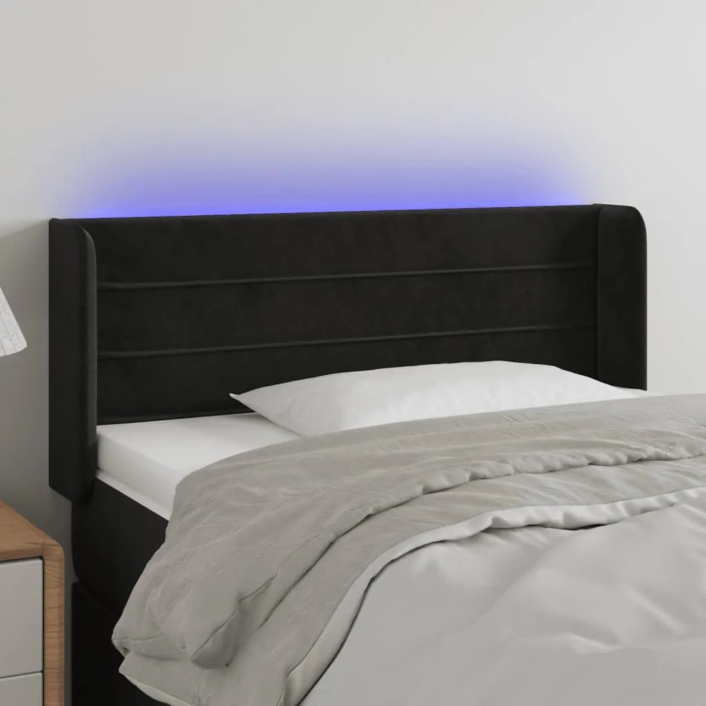 Čelo postele s LED černé 83 x 16 x 78/88 cm samet