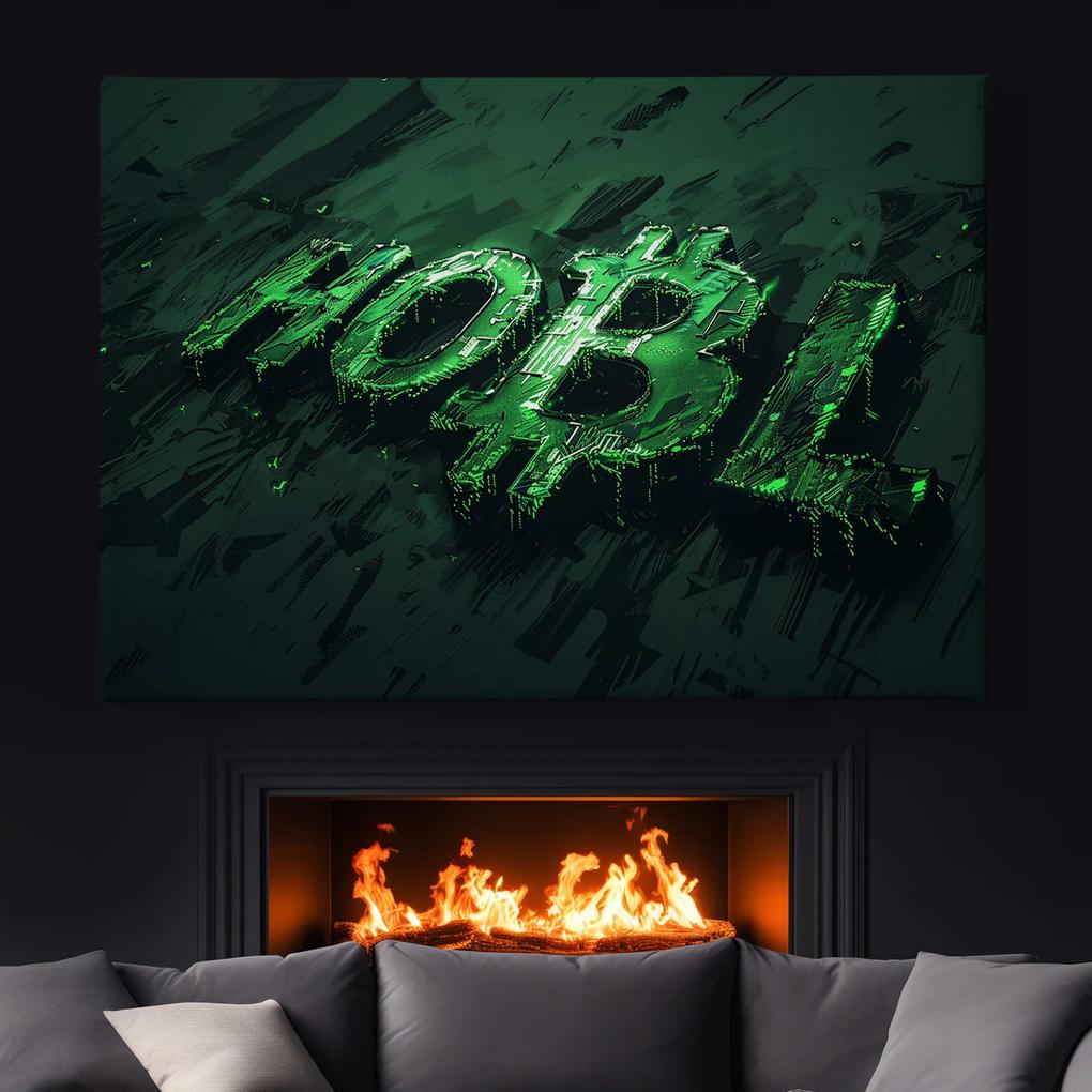 Obraz na plátně - Bitcoin HOBL HODL zelené FeelHappy.cz Velikost obrazu: 180 x 120 cm
