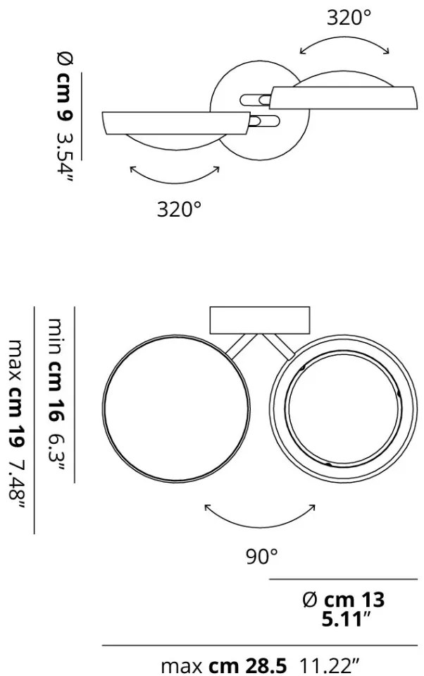 Lodes Nautilus, svítidlo se 2 nastavitelnými reflektory, 2x12W LED 2700K stmívatelné, champagne, šířka max 28cm