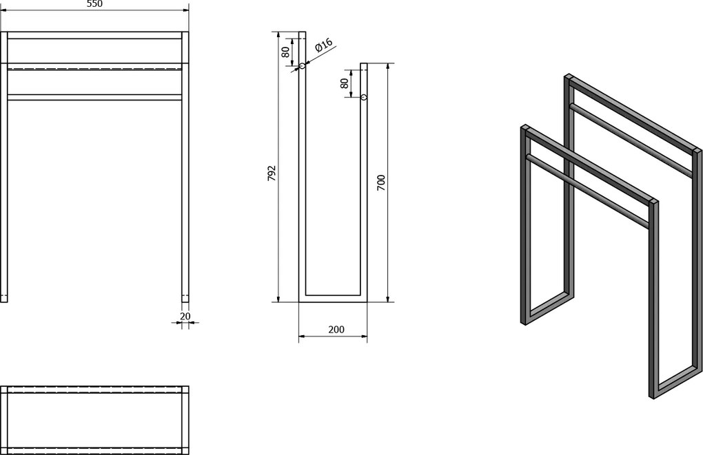 Sapho Sapho, SKA Stojan na ručníky, 550x790x200mm, černá mat, SKA301