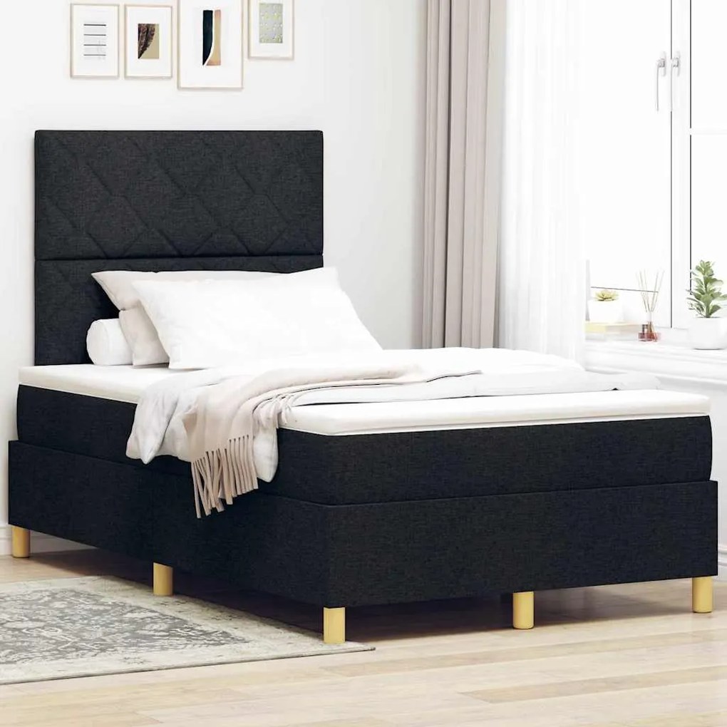Postel s boxspringem s čelo Černá 120 x 200 cm textil 3339688