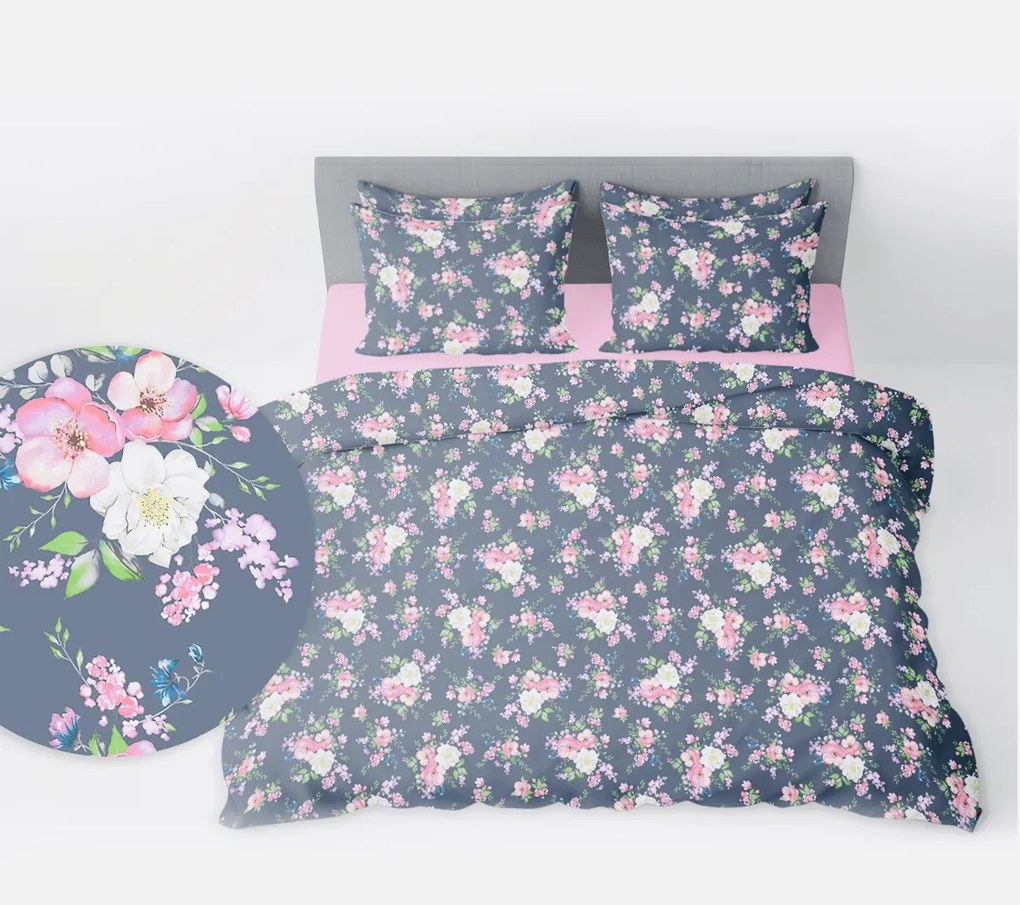 Povlečení flanelové Hortenz zelená 200x140cm+90x70cm TiaHome - 1x Polštář 90x70cm, 1x Přikrývka 140x200cm